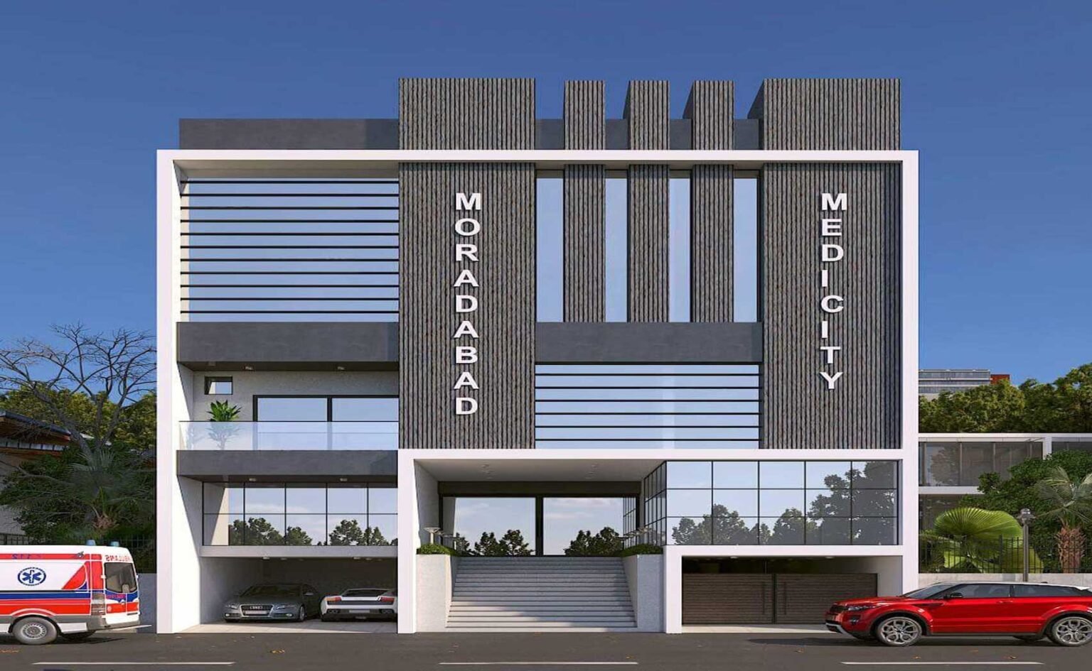 Exterior hospital elevation design | Ebhosworks